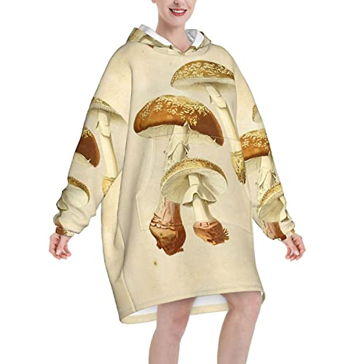 Vintage Edible Mushrooms Wearable Blanket Shirt Printed Pullover Super Dalian Hoodie Tv Blanket With Sleeves And Pockets