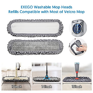 EXEGO Reusable Mop Pads Refills for Swiffer Power Mop Microfiber Mop Pads Refills Machine Washable Household Replacement Mop Pads Compatible with Swiffer Power Mop 13"-15" Spray Wet Mops, 5 Pack