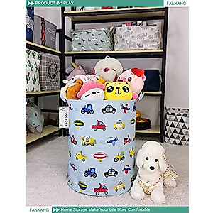 FANKANG Storage Basket, Nursery Hamper Canvas Laundry Basket Foldable with Waterproof PE Coating Large Storage Baskets for Kids Boys and Girls, Office, Bedroom, Clothes,Toys（Car）