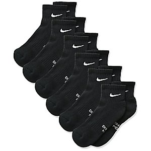 NIKE Kids' Unisex Everyday Cushioned Ankle Socks (6 Pairs), Black/White, Small