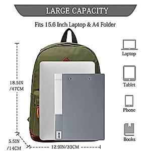 VASCHY Unisex Classic Lightweight Water-resistant Campus School Rucksack Travel BackPack Green Fits 15.6Inch Laptop