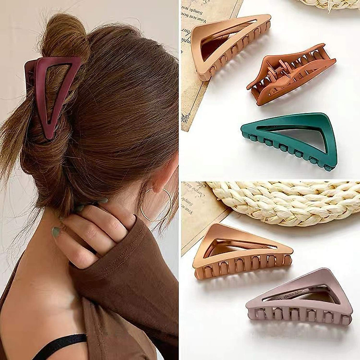 GKDKV Hair Claw Clips French Matte Hair Claw Triangle Plastic Hair Clips for Women and Girls Thin Hair, Strong Hold for Thin Curly Straight Long Hair (Vivid Color)