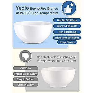 Yedio Small Bowls Set, White Ceramic Bowls of 6, 10 oz Porcelain Bowl for Kitchen Dessert Rice Side Dish Snack Soup Fruits Cereal Ice Cream, Microwave Dishwasher Freezer Oven Safe Easy Clean Stackable