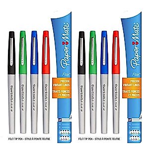 Paper Mate Flair Felt Tip Pen, Ultra Fine Point, Core Colors, 8 Count