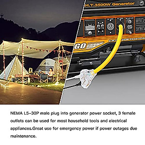 EXCELFU 30 Amp to 110 Adapter Generator Power Cord, 3 Prong 30 Amp to 15 Amp Generator Adapter, Nema L5-30P Male to 3X 5-20R Female with Lighted End, 1.5 FT