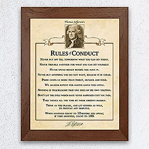 "Thomas Jefferson's Rules of Conduct"-Inspirational Wall Art Sign- 8 x 10"Motivational Quotes Poster Print w/Distressed Parchment Design-Ready to Frame. Perfect Home-Office-School-Library Decor!