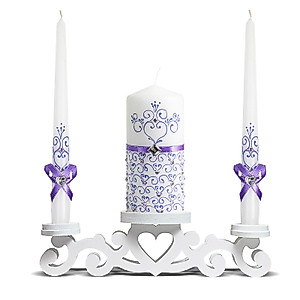 Wedding Candles for Ceremony Set Violet - Unity Candles Set of 3 Ceremonial Candles - 6" Pillar & 2 10" Tapers Wedding Candles velas matrimoniales