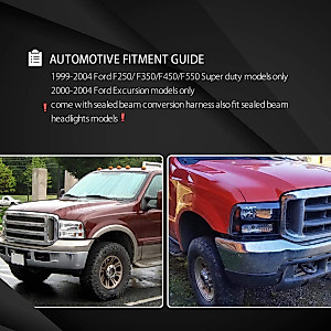 AUTOZENSATION Compatible with 1999-2004 Ford F250 F350 F450 F550 Superduty 2000-2004 Ford Excursion Chrome 1Pc Style Headlights W/Bumper Lamp L + R Pair Headlamp
