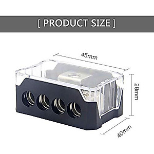 RKURCK 4 Way Power Distribution Block, 0/2/4 AWG Gauge in, 4/8/10 Gauge Out, Car Audio Stereo Amp Distribution Connecting Block for Audio Splitter (1 in 4 Out) 2 Pack