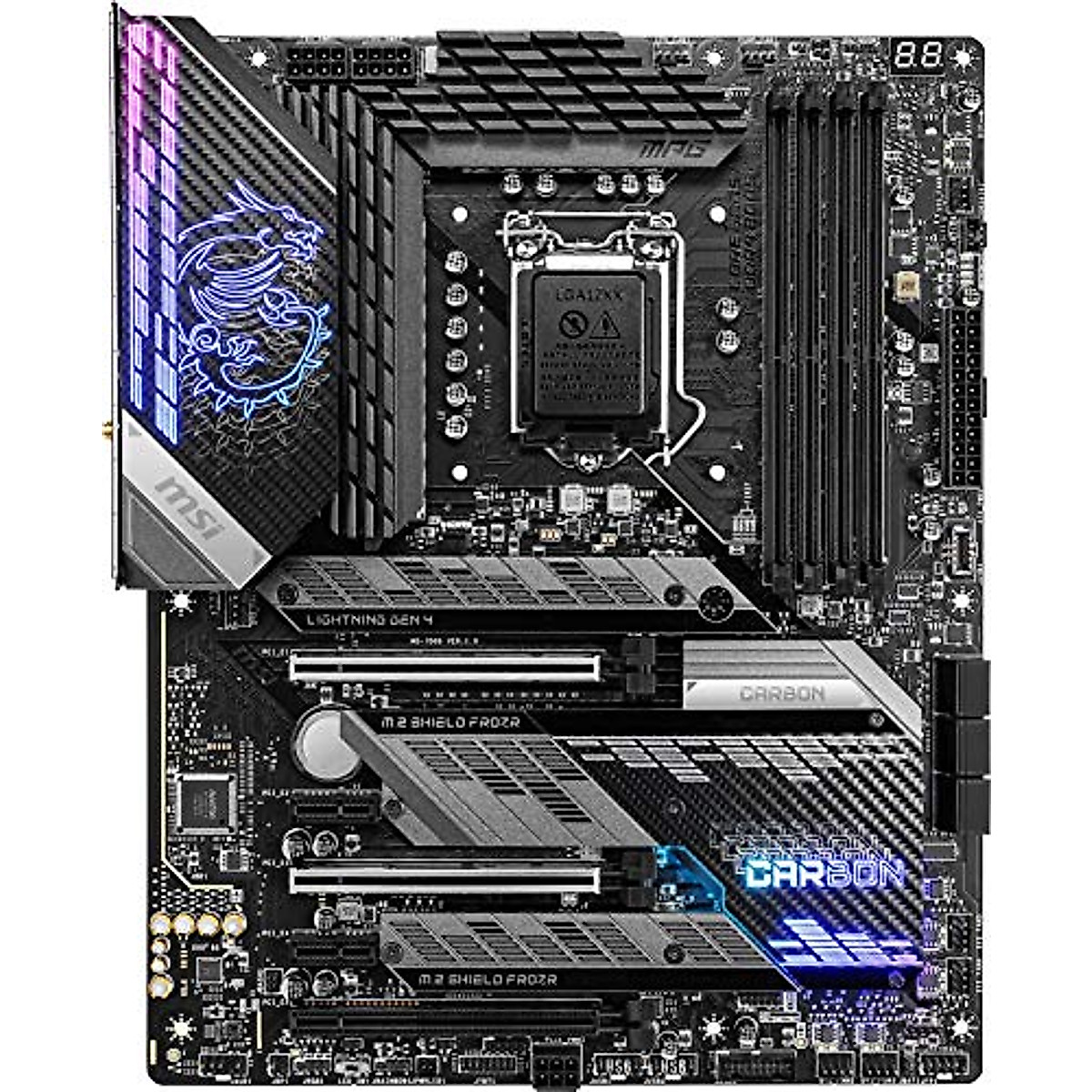 MSI MPG Z590 Gaming Carbon WiFi Gaming Motherboard (ATX, 11th/10th Gen Intel Core, LGA 1200 Socket, DDR4, PCIe 4, CFX, M.2 Slots, USB 3.2 Gen 2, Wi-Fi 6E, DP/HDMI, Mystic Light RGB)