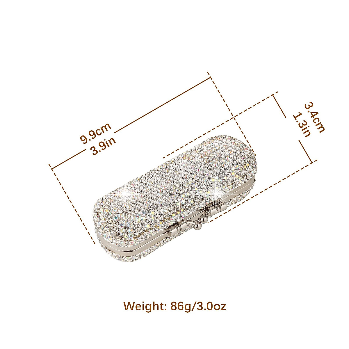 AsAlways Shiny Rhinestone Crystal Portable Lipstick Case with Mirror Portable Bling Diamonds Makeup Cosmetic Storage Holder for Travel Ladies Fashion(Silver)
