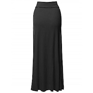 ShezPretty Women's Premium Fold Over High Waist Long Floor Length Maxi Skirt (Medium, Black)