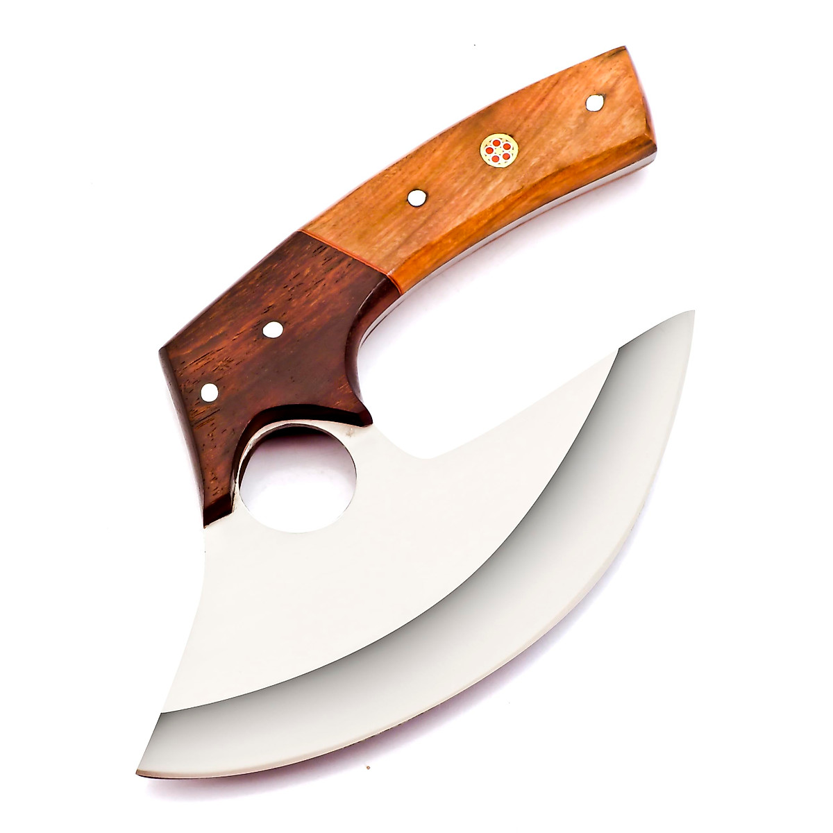 Damascus Steel UK-9002 Handmade J2 Stainless Steel ULLU Knive -Beautiful Olive & Rose Wood Handle