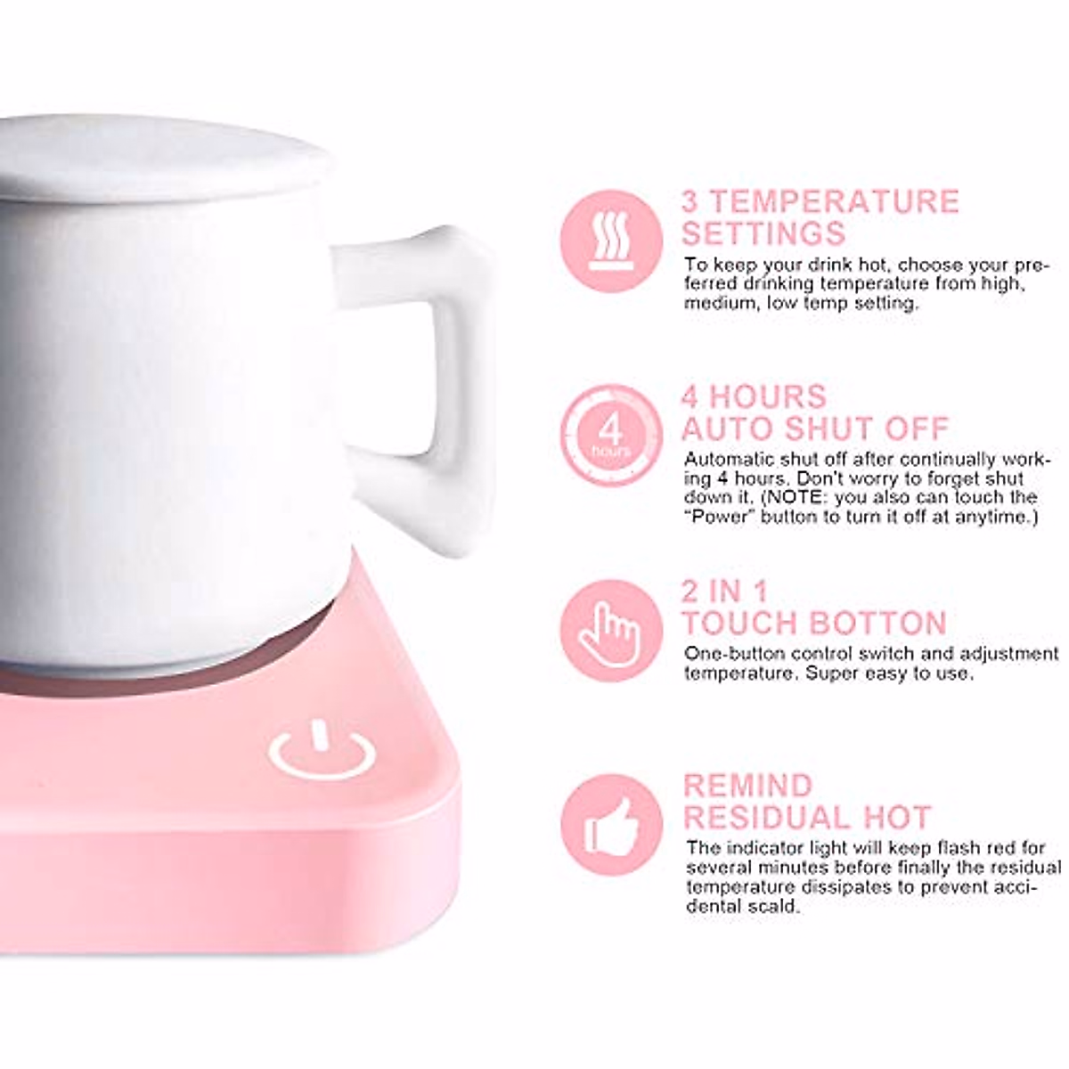Smart Mug Warmer, ANBANGLIN Coffee Mug Warmer for Desk with Auto Shut Off, Coffee Cup Warmer for Coffee Milk Tea, Candle Warmer (Pink-NO Mug)
