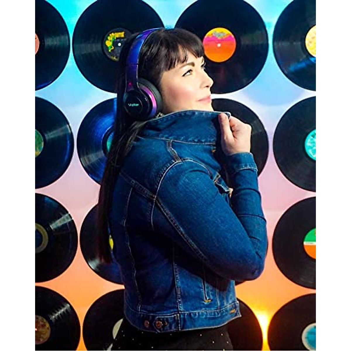 Vizliter Bluetooth Headphones, TWS Deep Bass Wireless Headphones 5.0 with Built-in Mic Soft Earmuffs LED Lights, Smart Phones, PC, TV, Travel, Gym Workout, Gaming, Noise Cancelling (Stardust)