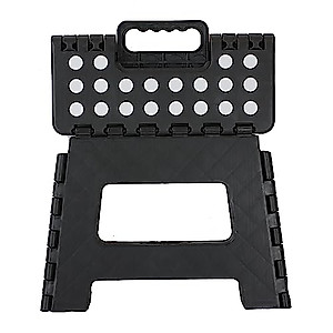 Home Basics Large Foldable Plastic Stool with Non-Slip Dots, Black
