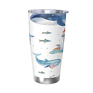 AYCZN Dolphin Lighthouse 20 OZ Tumbler Stainless Steel Travel Coffee Mug, Sea Ocean Insulated Water Bottle with Lid and 2 StrawsLeakproof Thermal Cup