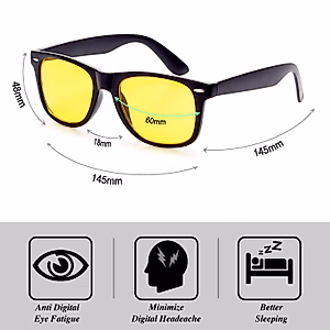 GYsnail Blue Light Blocking Glasses for Men, Eye Strain Fatigue Relief and Better Sleep，Computer Gaming Glasses Women (Black Frame Yellow lens)