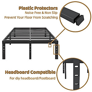 HOBINCHE 14 Inch Metal California King Size Bed Frame No Box Spring Needed - Easy Assembly Heavy Duty Noise Free Bedframes - Double Black Basic Steel Slats Platform with Storage