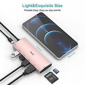 USB C Hub, USB Hub to HDMI Multiport AorZ USB C Dongle Adapter 7 in 1 with HDMI Output,3 USB 3.0 Ports,SD/Micro SD Port,PD Charging Port USB C HUB (Pink)