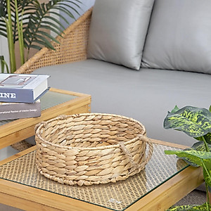 YRLSOTGE Water Hyacinth Storage Baskets, Decorative Baskets for Organizing with Double Handles-Wicker Baskets for Shelves,Round Wicker Baskets -Store Make-Up Accessories, Paper Towel,1 Pack.