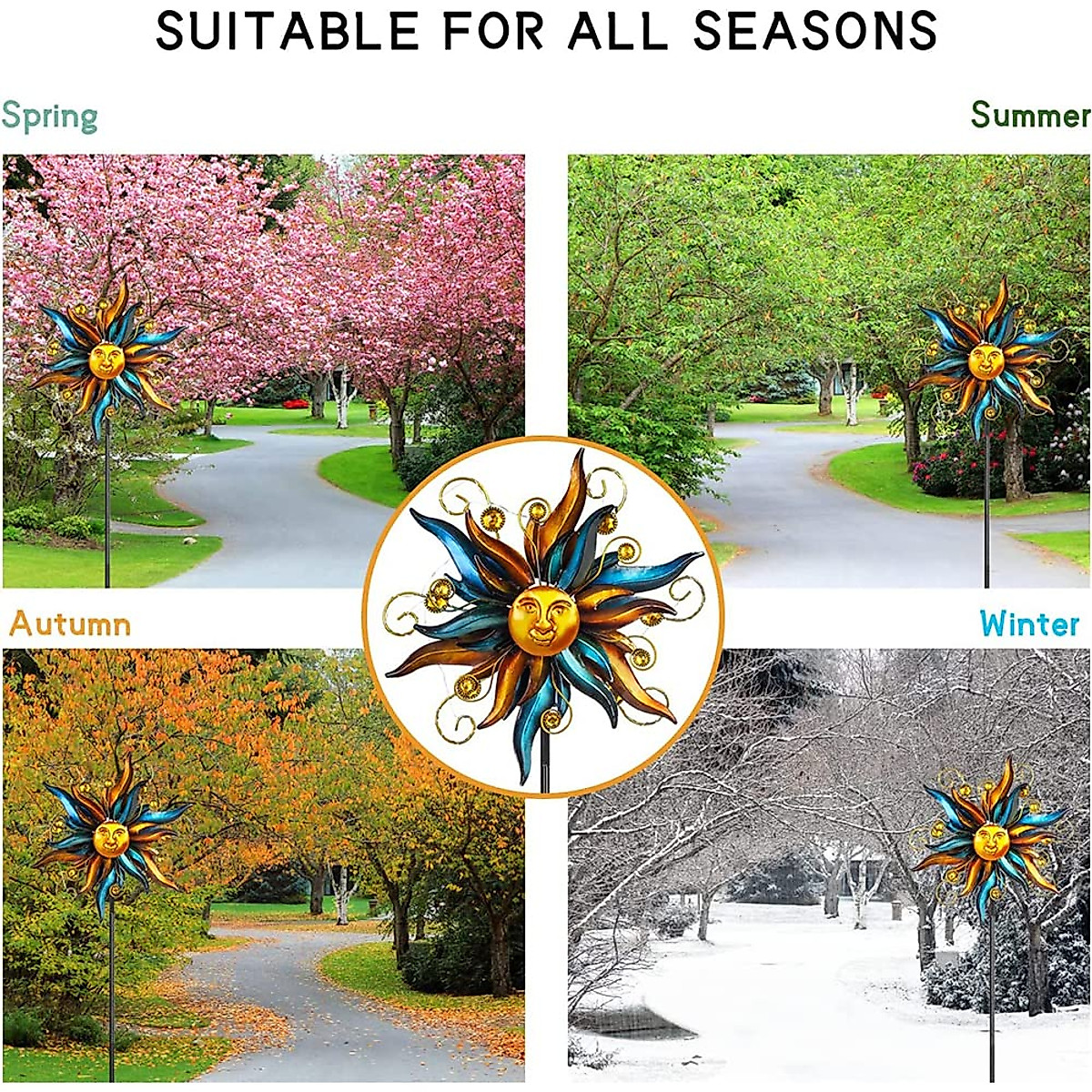 VEWOGARDEN Garden Solar Wind Spinner, Sun Outdoor Metal Wind Sculpture Yard Art Decor for Patio, Lawn & Garden