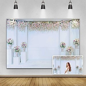 Yeele 10x6.5ft Wedding Backdrop Pink Flower White Wall Photography Background Valentine's Day Wedding Bridal Party Decoration Anniversary Ceremony Decor Photo Banner Portrait Shooting Photo Booth Prop