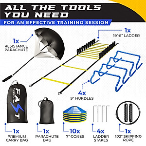 Speed & Agility Training Set - Agility Ladder, Cones Hurdle Set, Parachute for Speed Training, Basketball Training Equipment, Soccer Training Equipment, Agility Training Equipment, Resistance Bands