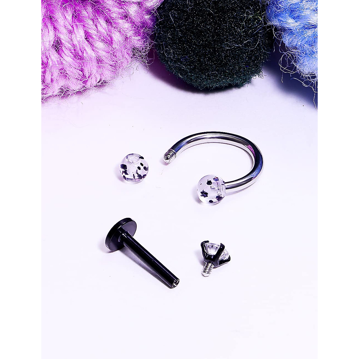 Prjndjw 16g Lip Rings Stainless Steel Horseshoe Labret Monroe Lip Rings Nail Tragus Helix Earrings Studs Ring Medusa Piercing Jewelry 8mm 40 Pcs Glow in the Dark Black