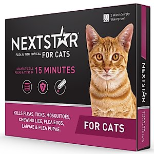 NEXTSTAR Flea and Tick Prevention for Cats, Repellent, and Control, Fast Acting Waterproof Topical Drops for Cats Over 3.5 lbs, 3 Month Dose