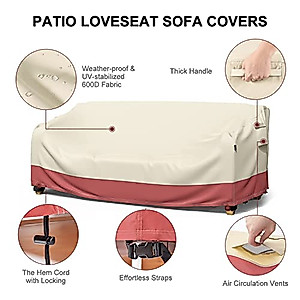 U-COMSO 【Upgraded Heavy Duty 600D Patio Furniture Sofa Covers, 3-Seater Outdoor Furniture Cover Waterproof for Sofa Loveseat Couch(90" W×42" D×32" H),Orange