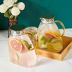 Fridge Pitcher, 64 oz/1800ml Glass Pitcher With Lids for Fridge, Ice Tea Pitcher, Great for Juice, Milk, Coffee, Lemonade - Heat Resistant Borosilicate Glass Jug