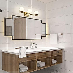 YHTlaeh New Bathroom Vanity Light 3 Lights Fixtures Brushed Brass Milk White Globe Glass Shade Modern Wall Bar Sconce Over Mirror (Exclude G9 Bulb)