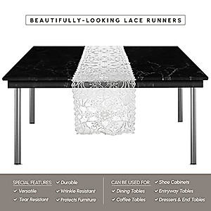 Elegant Comfort Embroidery Ingrid Table Runner - Dresser Scarf for Home Dining Room - Lace Like Tabletop Decoration, Kitchen Dining Table Decoration for Indoor and Outdoor, 13 X 20 Inches, White