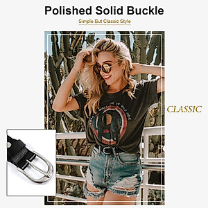 JASGOOD Women Leather Belt for Jeans Pants Plus Size Western Design Belt Alloy Buckle, Suit Waist Size 26-30 Inches, A-Black