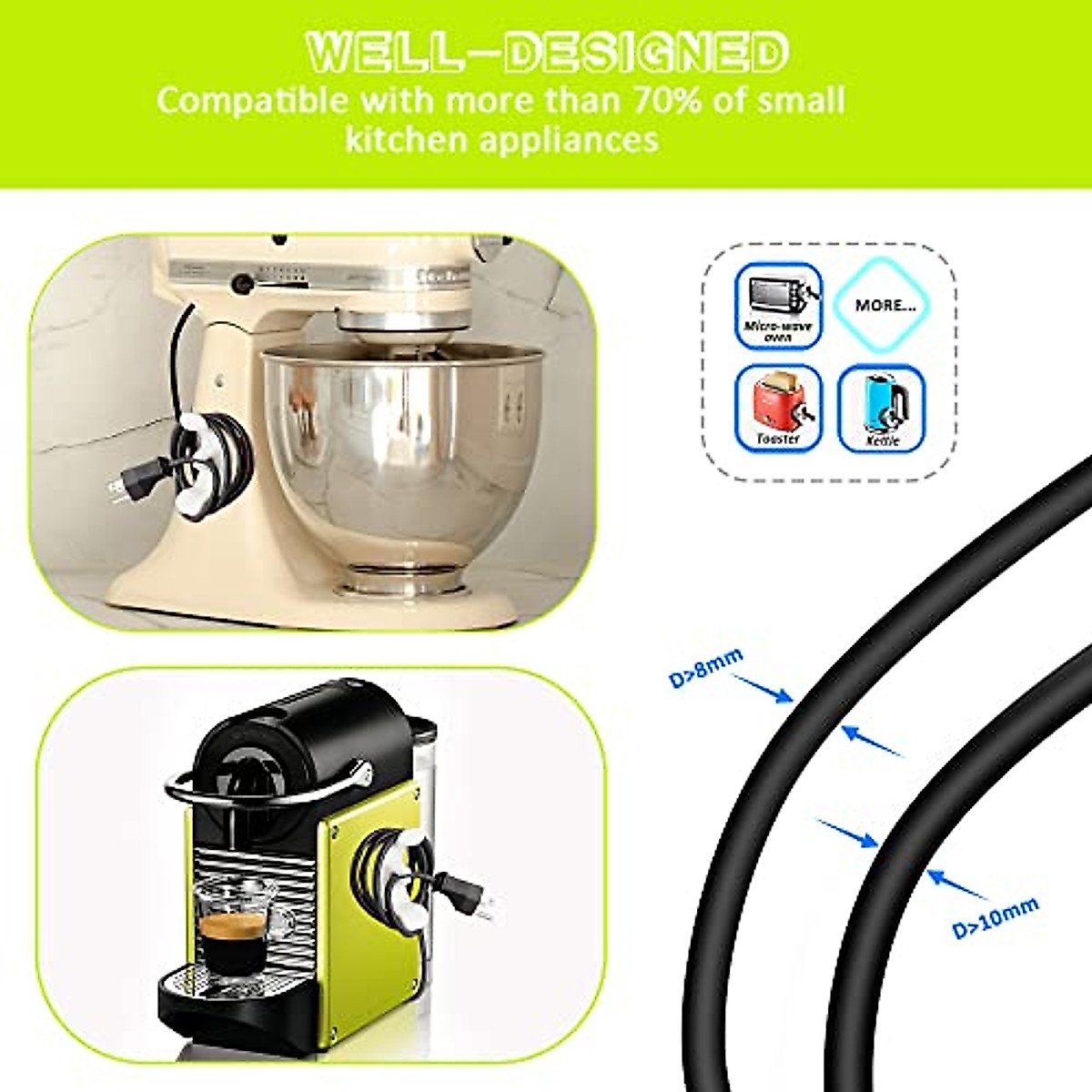 4 Pack Cord Organizer for Kitchen Appliances Cord Winder Wire Wrapper Around Cord Holder Compatible with Kitchen Stand Mixers Coffee Maker (4)