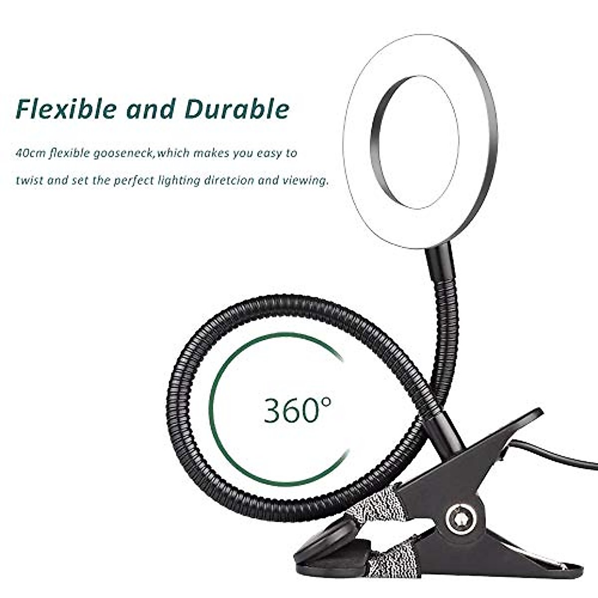 Cyezcor Clip on Light Reading Lights， 48 LED USB Book Clamp Light , with 3 Color Modes 5 Brightness ,Eye Protection Desk Lamp, 360 ° Flexible Gooseneck Bed Night Light