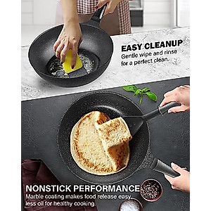 Cook N Home Marble Nonstick Cookware Saute Fry, 8" and 9.5-Inch Skillet Pans, Black