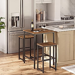 HOOBRO Bar Table Set, 3-Piece Dining Table and Bar Stools Set, Pub Table with Adjustable Feet and Bar Chairs with Different Heights, Rustic Brown, for Living Room, Dining Room, Kitchen BF34BT01