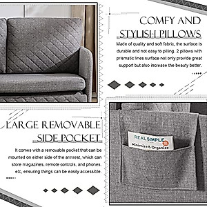 Pull Out Futon Sofa Bed, Convertible Small Loveseat Sleeper with Storage Drawer, 3 in 1 Futon Couch with Removable Pocket and 2 Pillows, Modern Love Seat for Living Room, Guest Room, Deep Grey