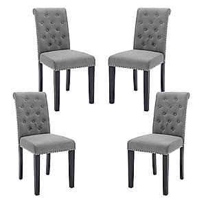 KCC Dining Chairs Set of 4 - Modern Armless Chairs, Upholstered Tufted High Back Kitchen Chairs with Black Legs for Dining Room, Gray