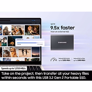 SAMSUNG T7 Portable SSD, 2TB External Solid State Drive, Speeds Up to 1,050MB/s, USB 3.2 Gen 2, Reliable Storage for Gaming, Students, Professionals, MU-PC2T0T/AM, Gray