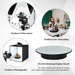 QINMAY 360 Degree Rotating Display Stand,360 Degree Photography Turntable with Remote Control,5 PVC Backgrounds,Battery/USB Power Supply for Photography Product Shows