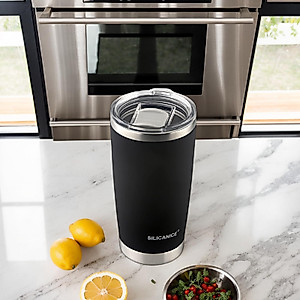 SILICANICE Black The Only Soft Touch 20oz Stainless Steel Insulated Tumbler with MacSlider Lid-Spill Proof,Dishwasher Safe,Durable Thermal Cup for Hot/cold Coffee, Water & Smoothies