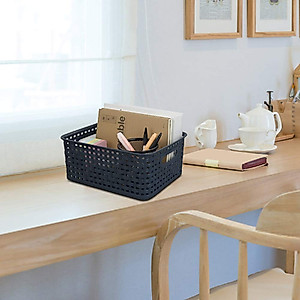 Sandmovie Plastic Weave Storage Baskets for Kitchen Bathroom, Navy Blue, 6 Packs