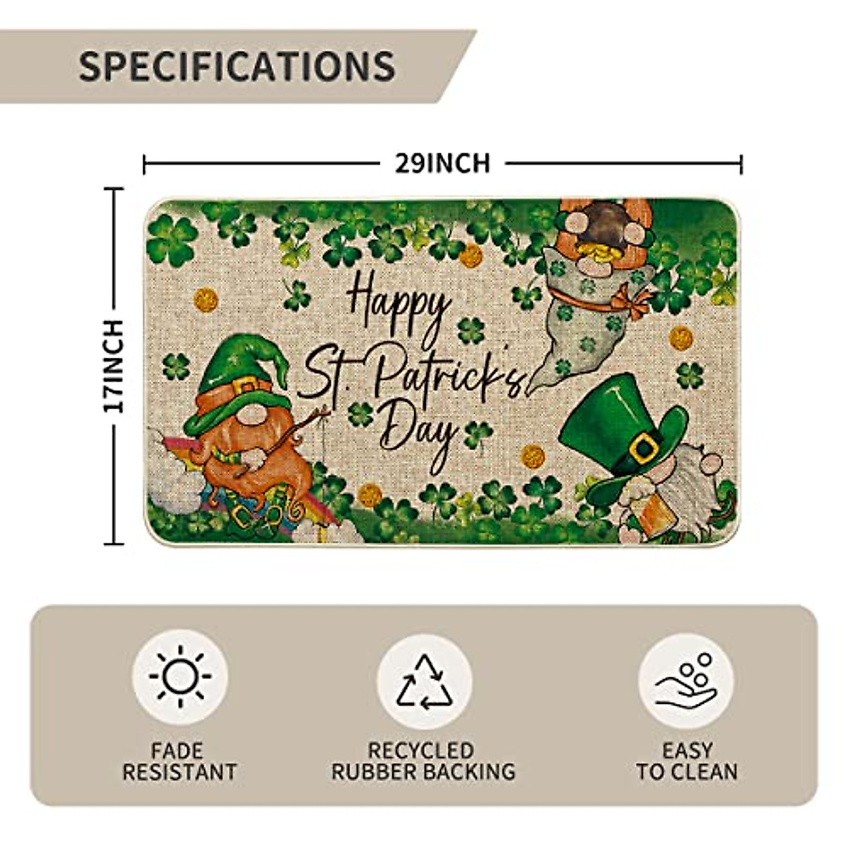 Artoid Mode Genome Happy St. Patrick's Day Welcome Decorative Doormat, Seasonal Spring Low-Profile Rug Switch Mat for Indoor Outdoor 17x29 Inch