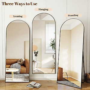 Koonmi Arched Full Length Mirror, 64"x21" Black Standing Hanging or Leaning Full Body Mirror with Aluminum Alloy Frame for Living Room and Bedroom