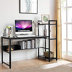 Tangkula 59-Inch Computer Desk with Bookshelf, Home Office Desk with Storage Bookshelf, Metal Frame & Adjustable Foot Pads, Space Saving Computer Workstation Study Writing Desk