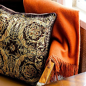 Books.And.More Orange Wool Throw Blanket with Fringe, Soft Throw Blankets 80% Wool, 20% Cashmere, Size: 50x70'' (127x178 cm)