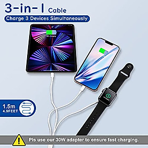 30W USB-C Fast Charger for Apple Watch and iPhone, 3-in-1 Magnetic Charging Cable Compatible with Series 8/7/6/SE/5/4/3/2 and iPhone 14/13/12/11/Pro/Max/Xs/XR/8